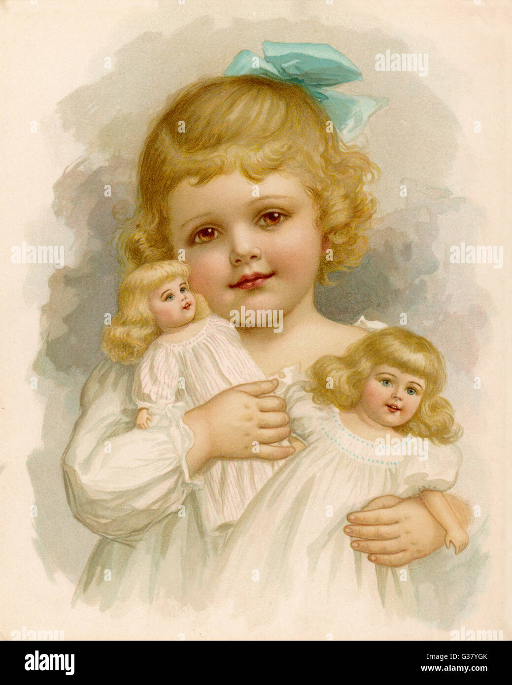 Little girl holding two dolls Stock Photo - Alamy