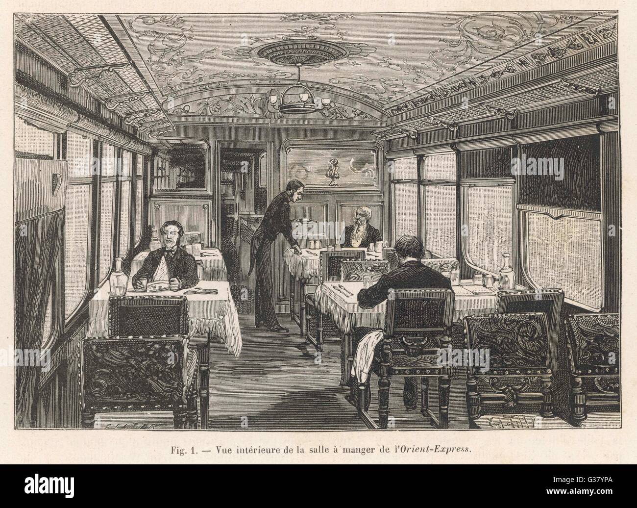 An interior view of passengers in the dining car Date: 1884 Stock Photo ...