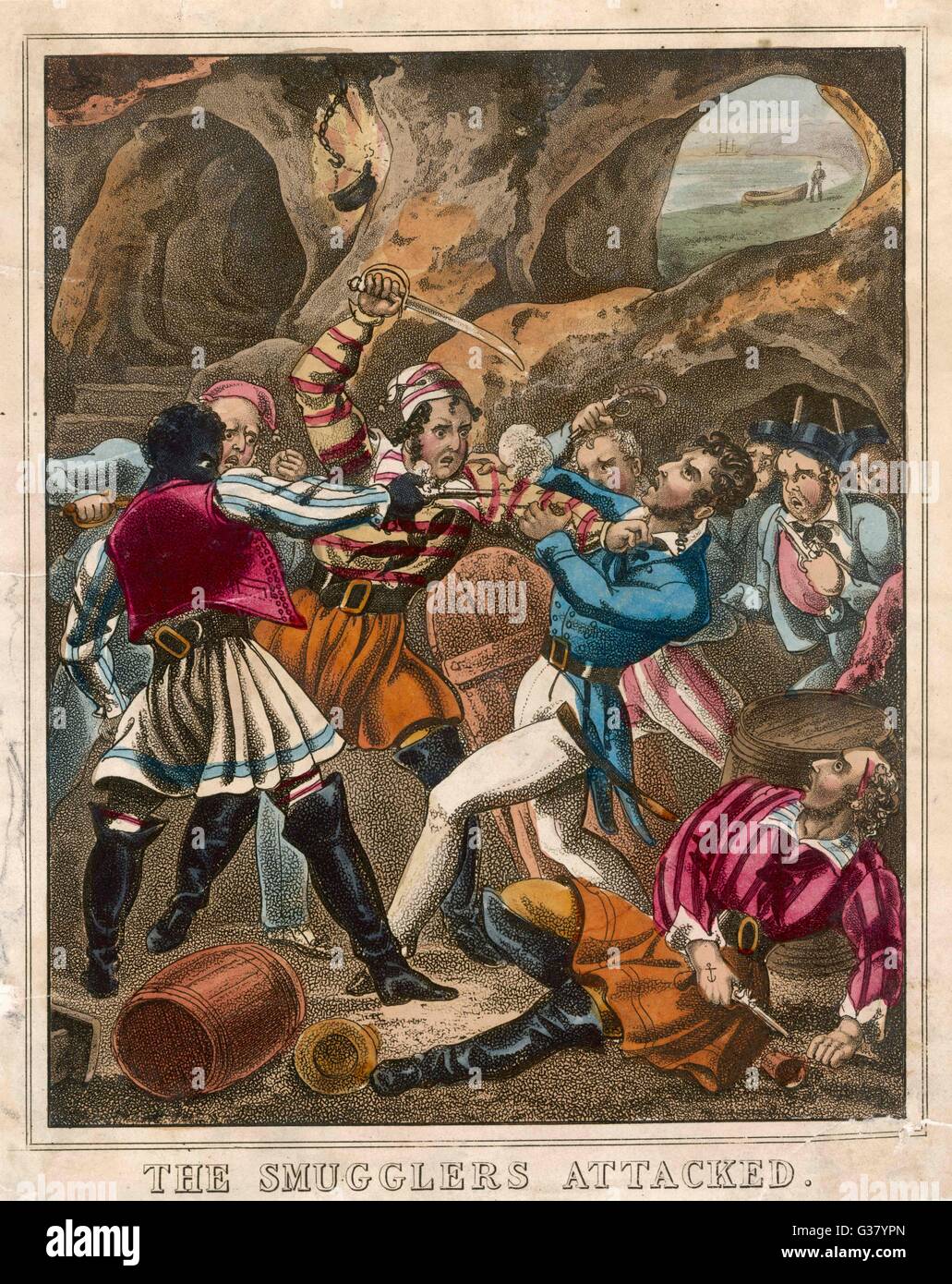 Smugglers on the English coast defend themselves vigorously against an ...