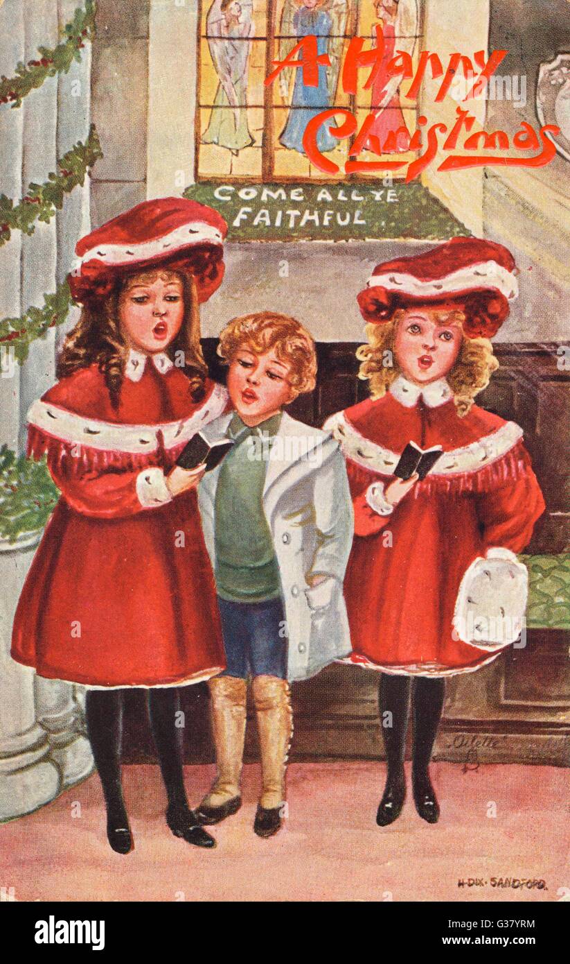 Carol Singing Girls Stock Photo - Alamy