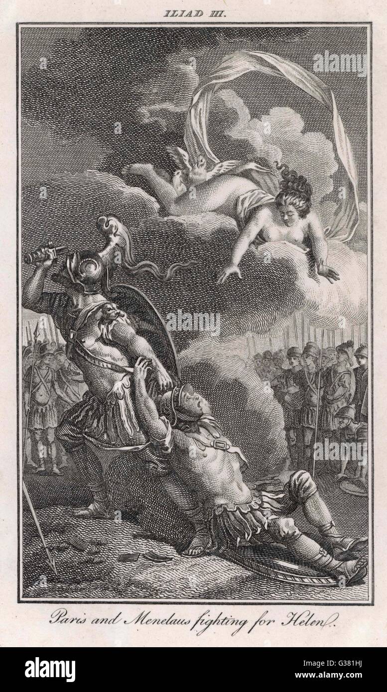 Paris and Menelaus fight in single combat for the love of Helen ...