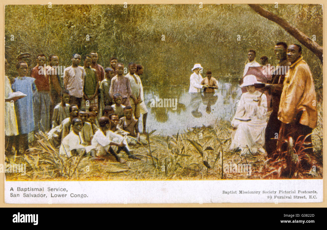 Baptist missionaries conduct a baptism ceremony at San Salvador, Lower ...
