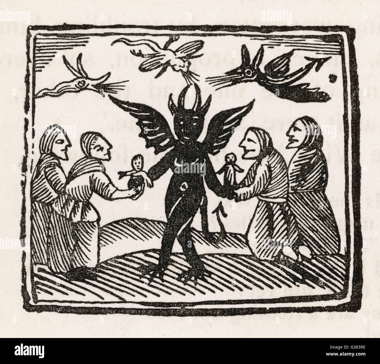 The Devil dances with four of his worshippers, while demons cavort over ...