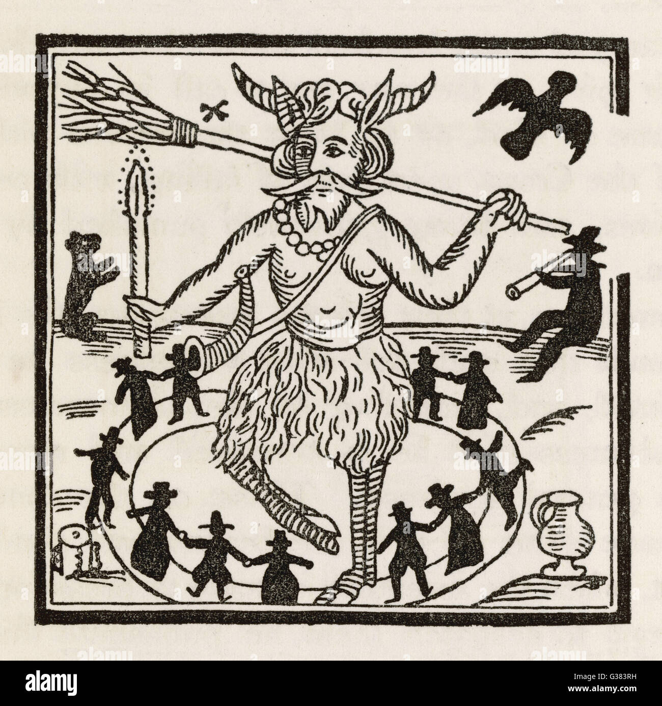 Witches dance round the Devil in a circle Date: circa 1600 Stock Photo ...