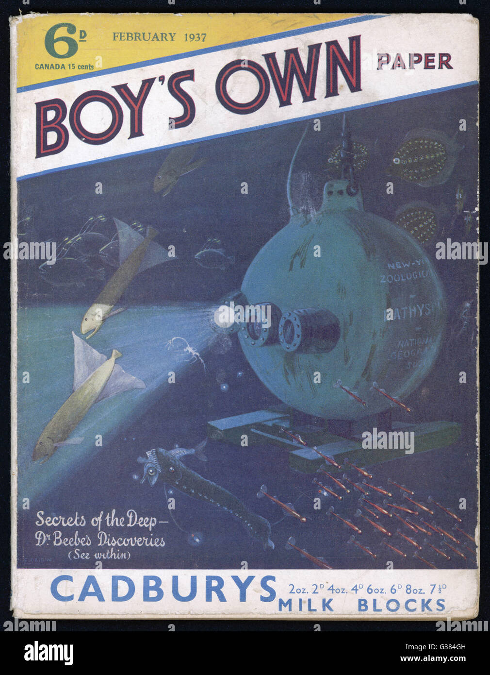 Beebe's bathysphere moves between shoals of exotic marine life (very ...