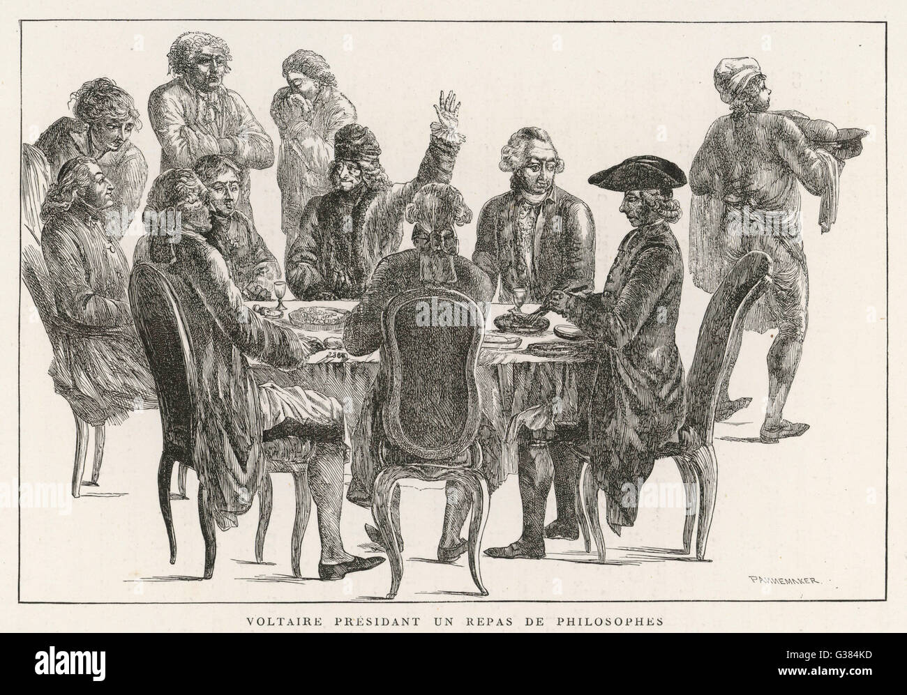 FRANCOIS-MARIE AROUET known as Voltaire Dining with a group of friends ...