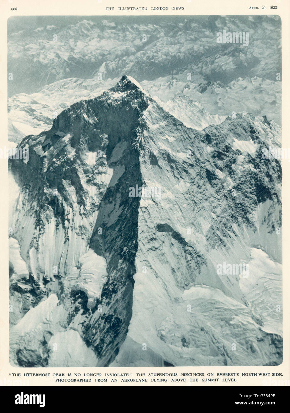 The first aerial photograph of Mt Everest's summit. Date: 3 April 1933 ...