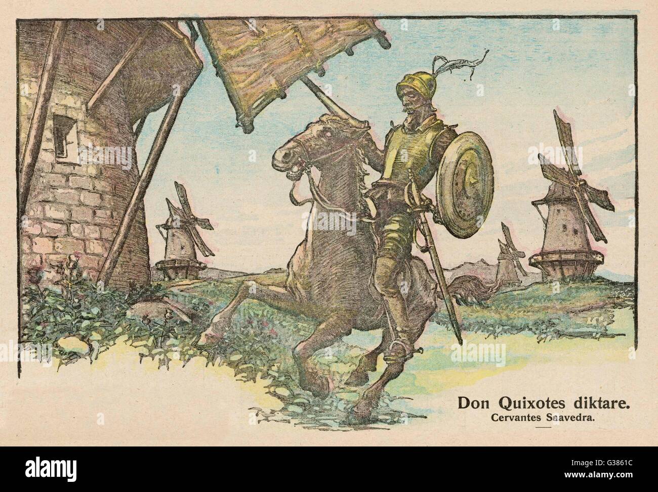 Don Quixote attacks the Windmill Stock Photo - Alamy