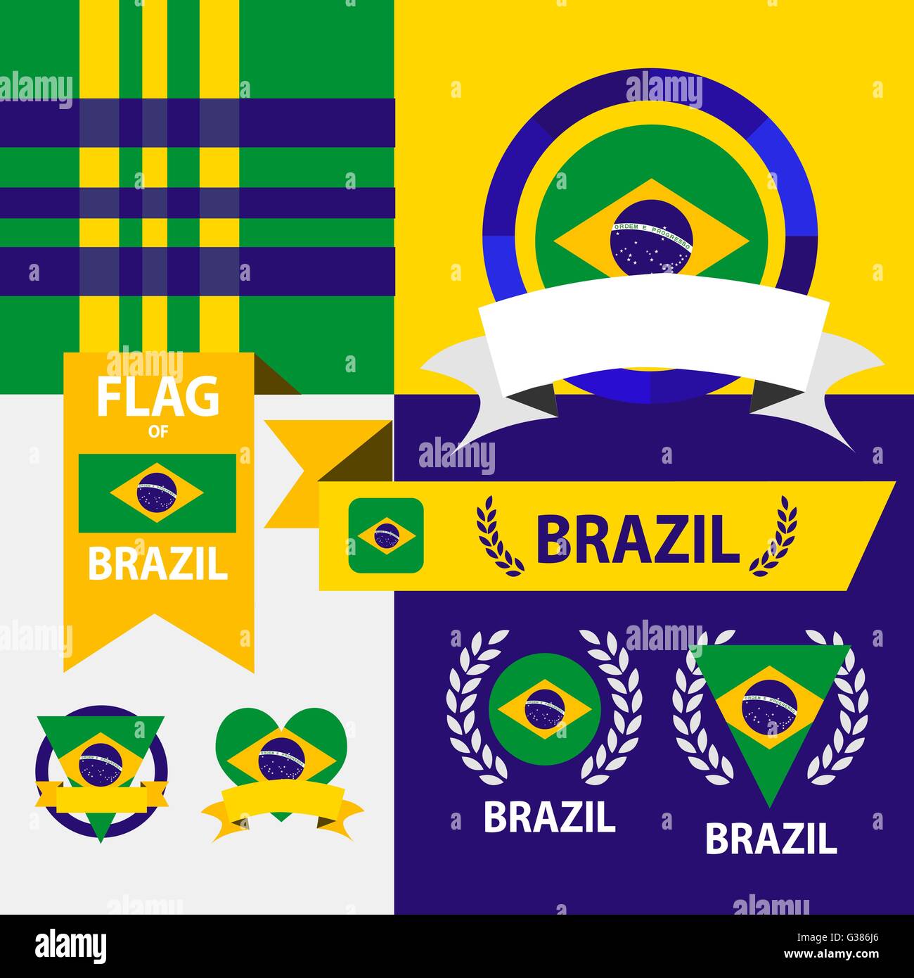 Set of Brazil flag, emblem and pattern background Stock Vector Image ...