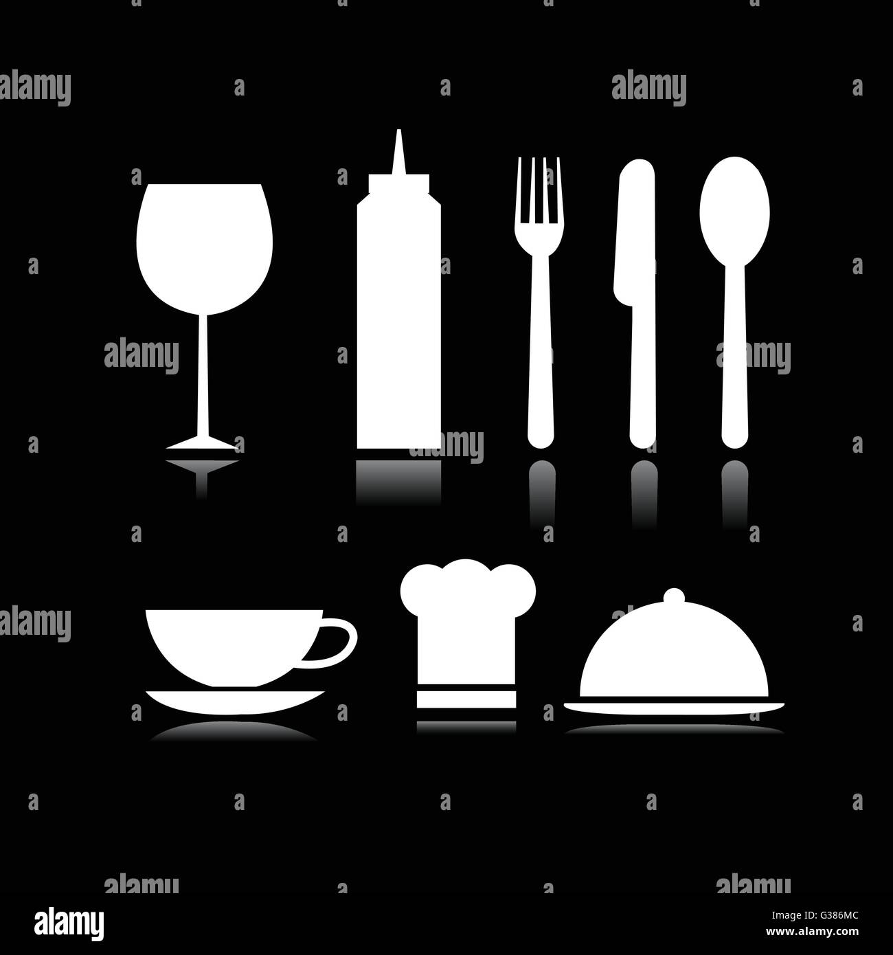 Set of food and beverage symbols in black background Stock Vector Image ...
