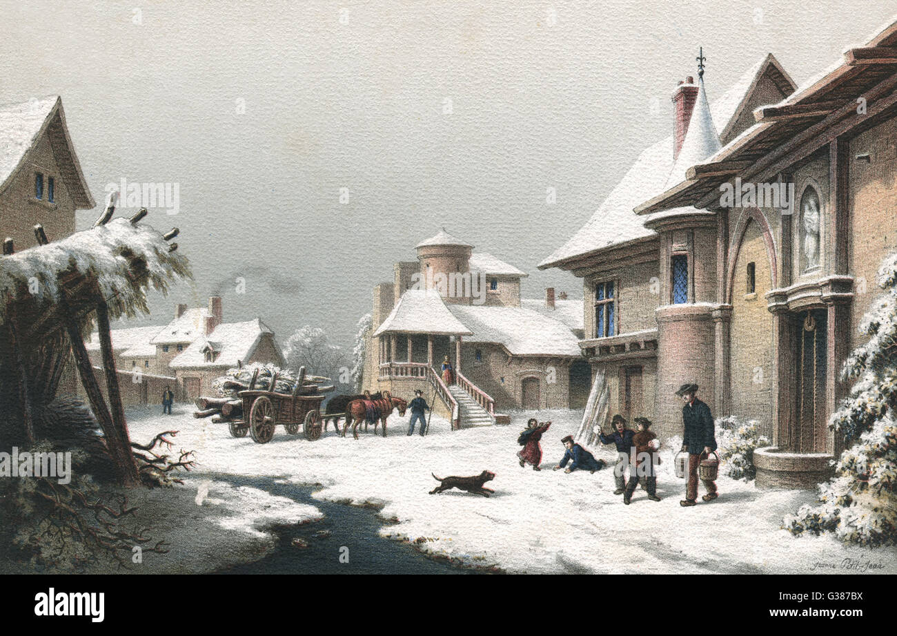 VILLAGE IN SNOW/P-JEAN Stock Photo - Alamy