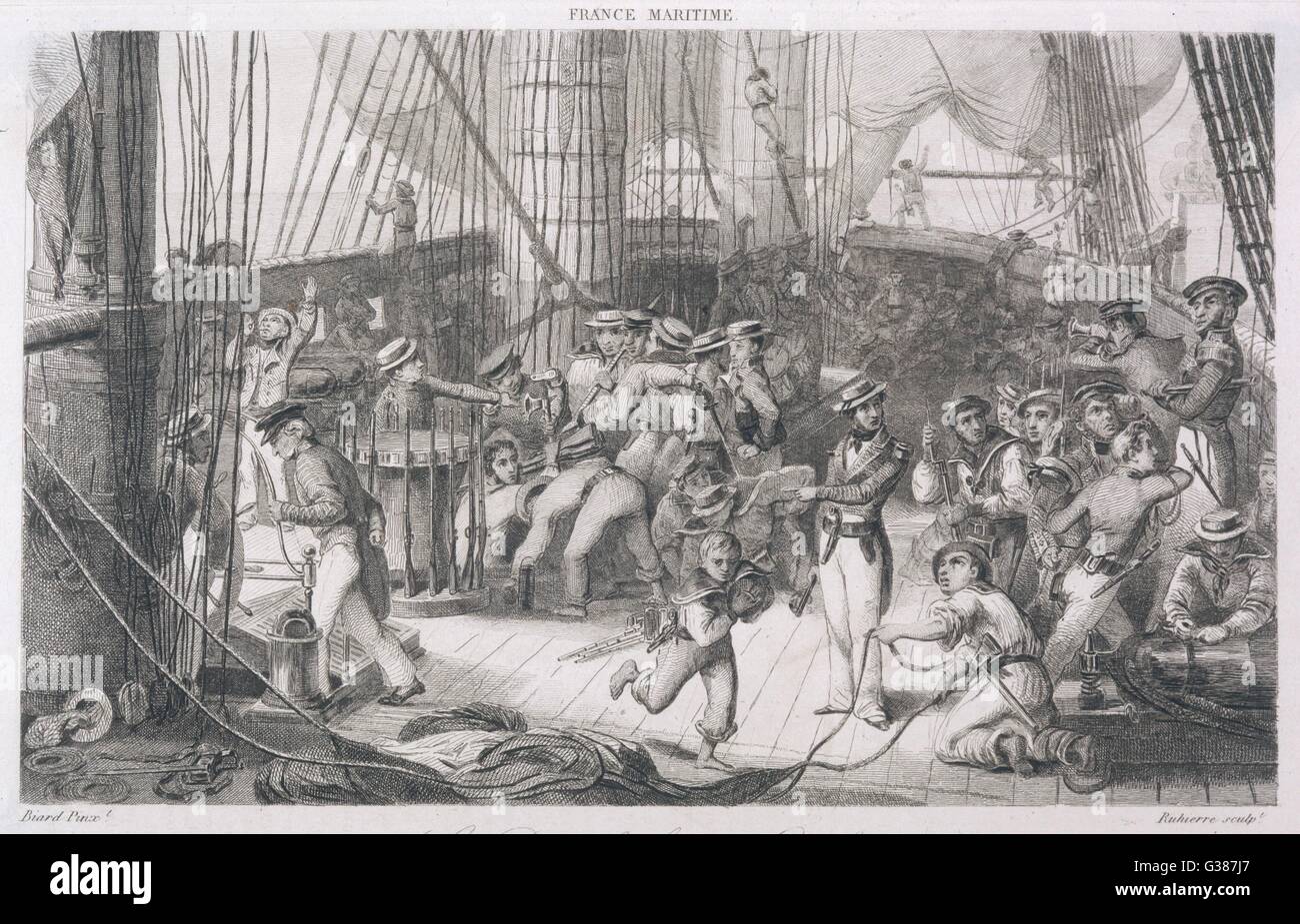 French Warship in Battle Stock Photo - Alamy