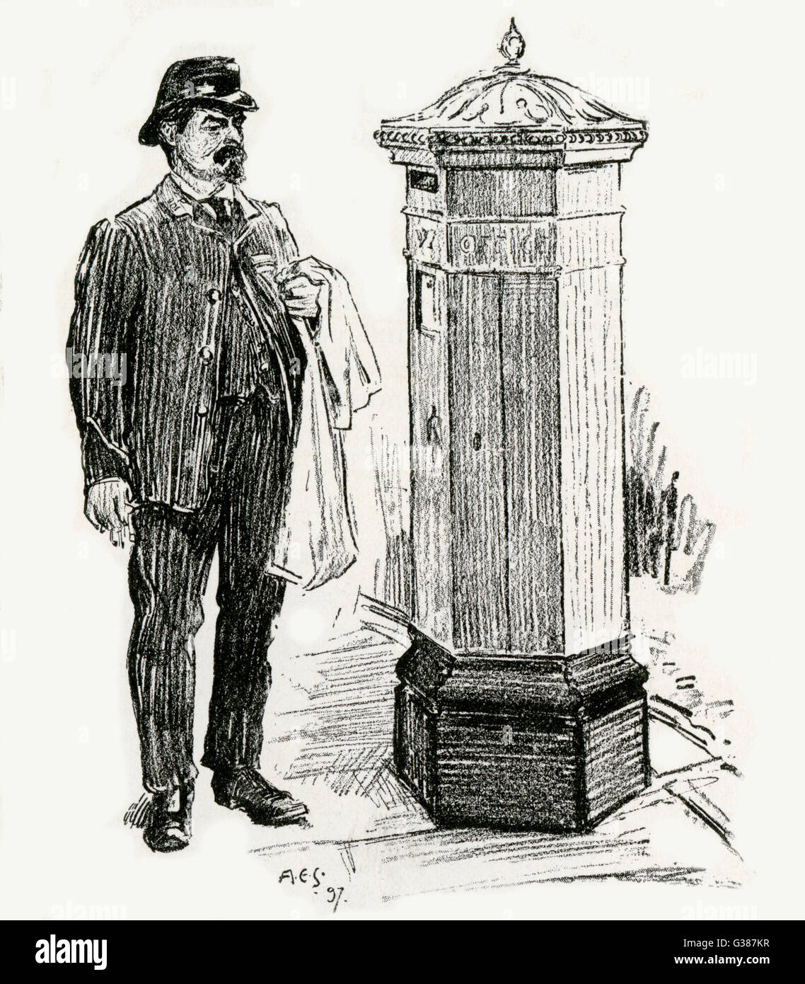 London postman and pillarbox Date: 1899 Stock Photo - Alamy