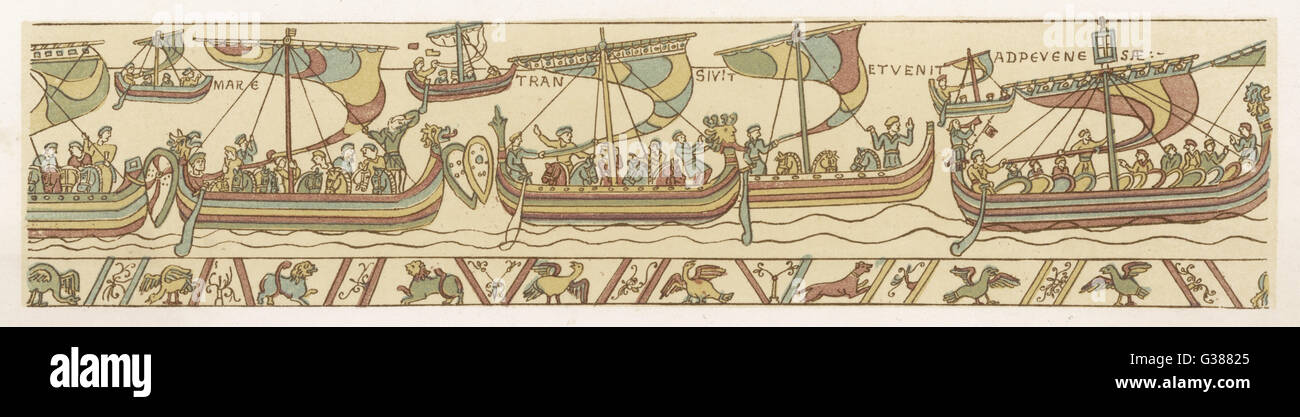 William of Normandy's fleet carries his troops across the Channel to ...