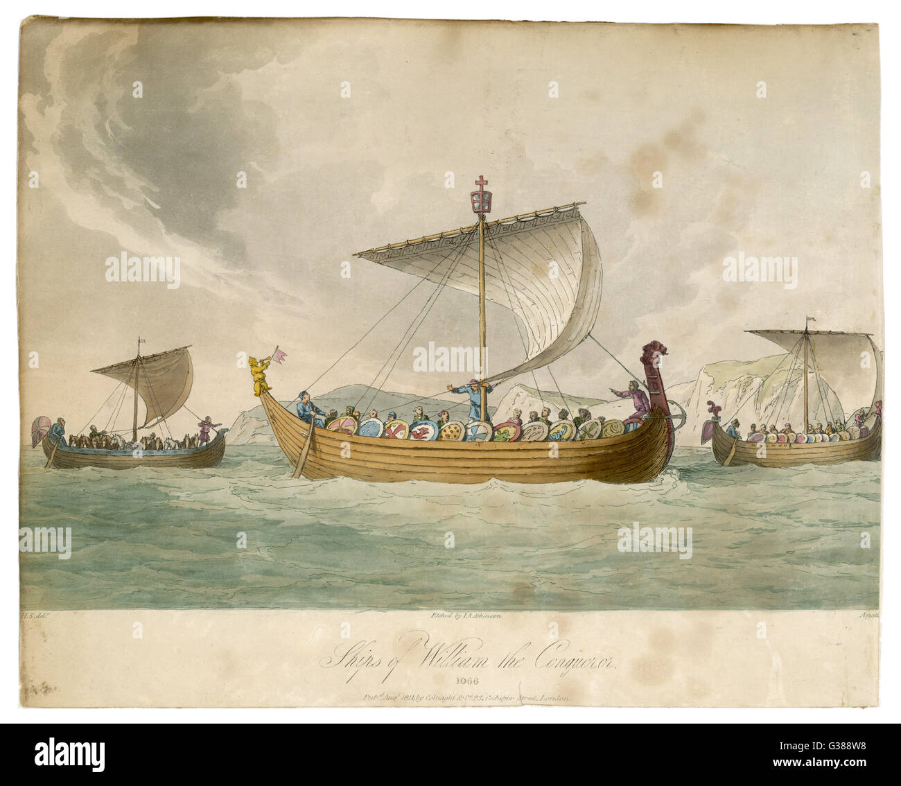 Ships of William the Conqueror sailing to battle Date: 1066 Stock Photo ...