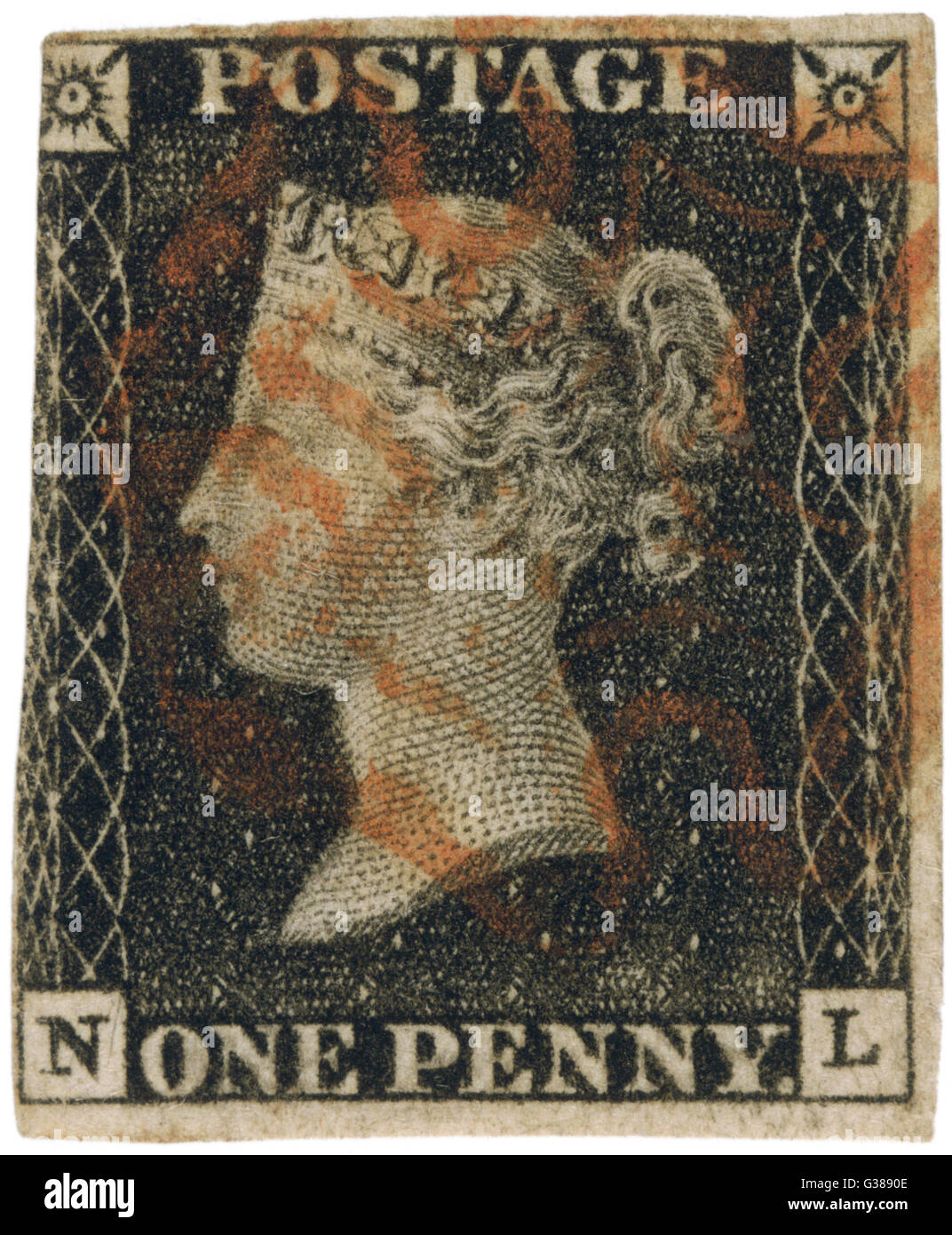 A Penny Black stamp with red maltese cross franking Date: 1840 Stock ...