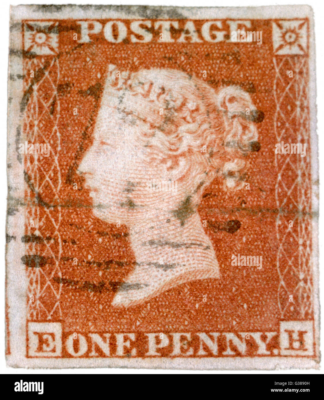 Penny Red stamp Date: c1840 Stock Photo - Alamy