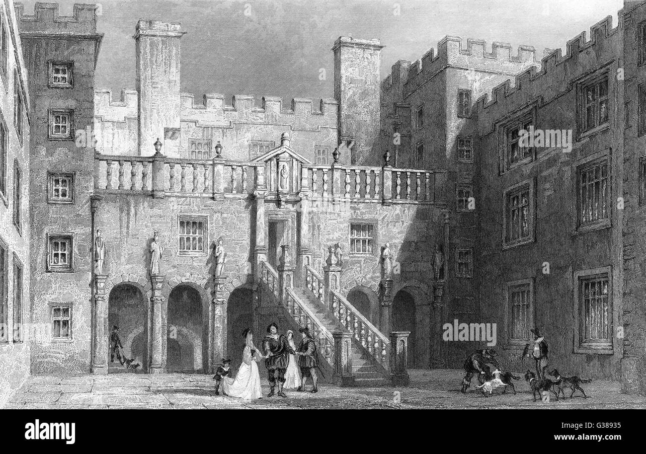 Courtyard scene at Chillingham Castle Stock Photo - Alamy