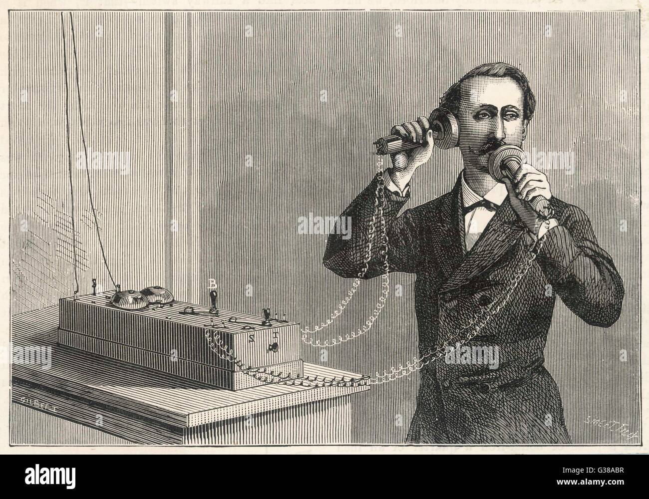 Using Bell's original telephone apparatus Date: 1878 Stock Photo - Alamy