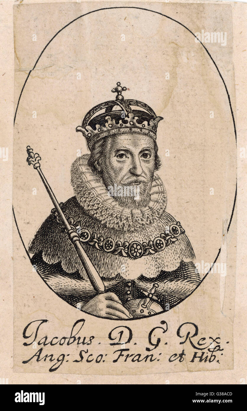 JAMES I King of England (1603 - 1625) Portrait with crown & Stock Photo ...