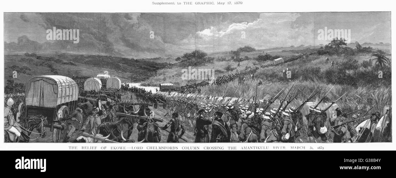 The Relief of Ekowe Lord Chelmsford's Column crossing the Amantikulu ...