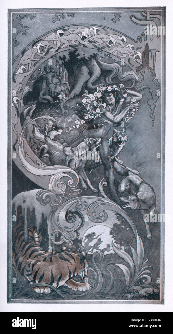 Mowgli and Wolves - Jungle Book - Kipling Stock Photo - Alamy