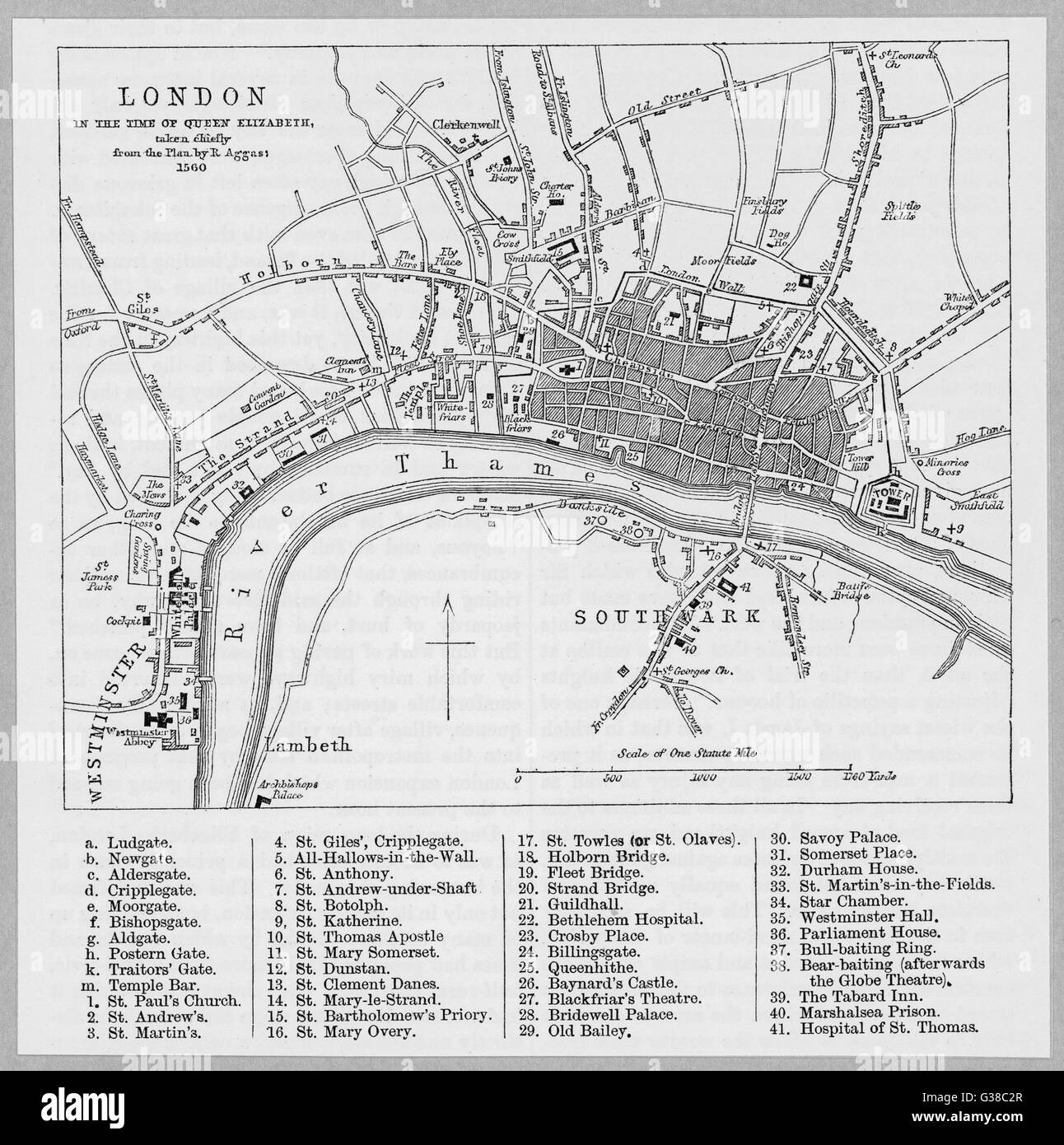 Map of London at the time of Queen Elizabeth I Stock Photo - Alamy