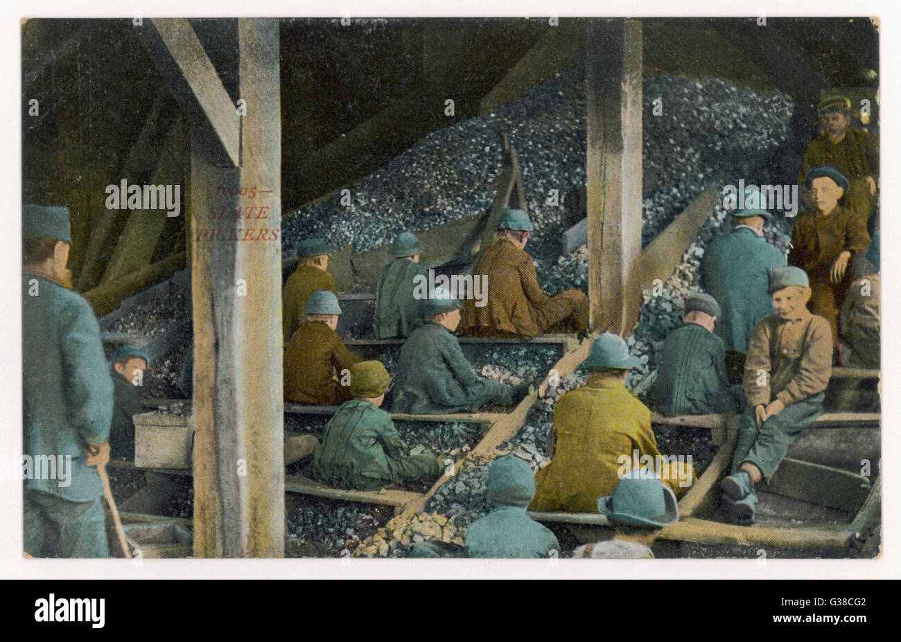 Boys picking slate out of mined coal, in an American mine Date: circa ...