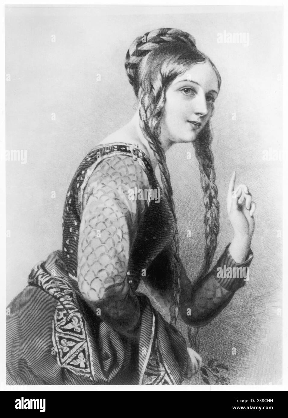 Portrait of Eleanor of Aquitaine, queen of Henry II wearing a plaited ...