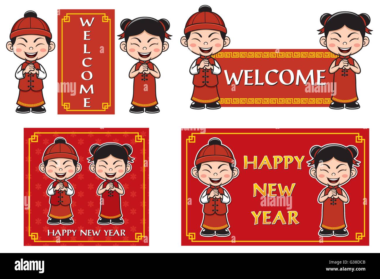 Vector illustration of Chinese Kids with sign Stock Vector Image & Art ...