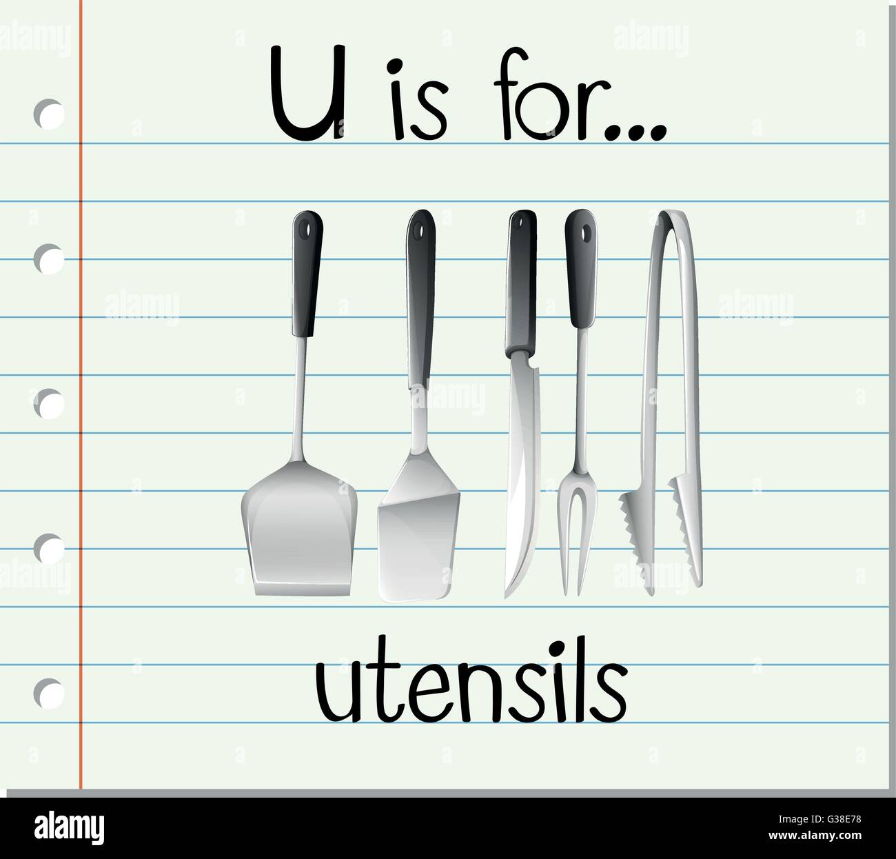 Flashcard letter U is for utensils illustration Stock Vector Image ...