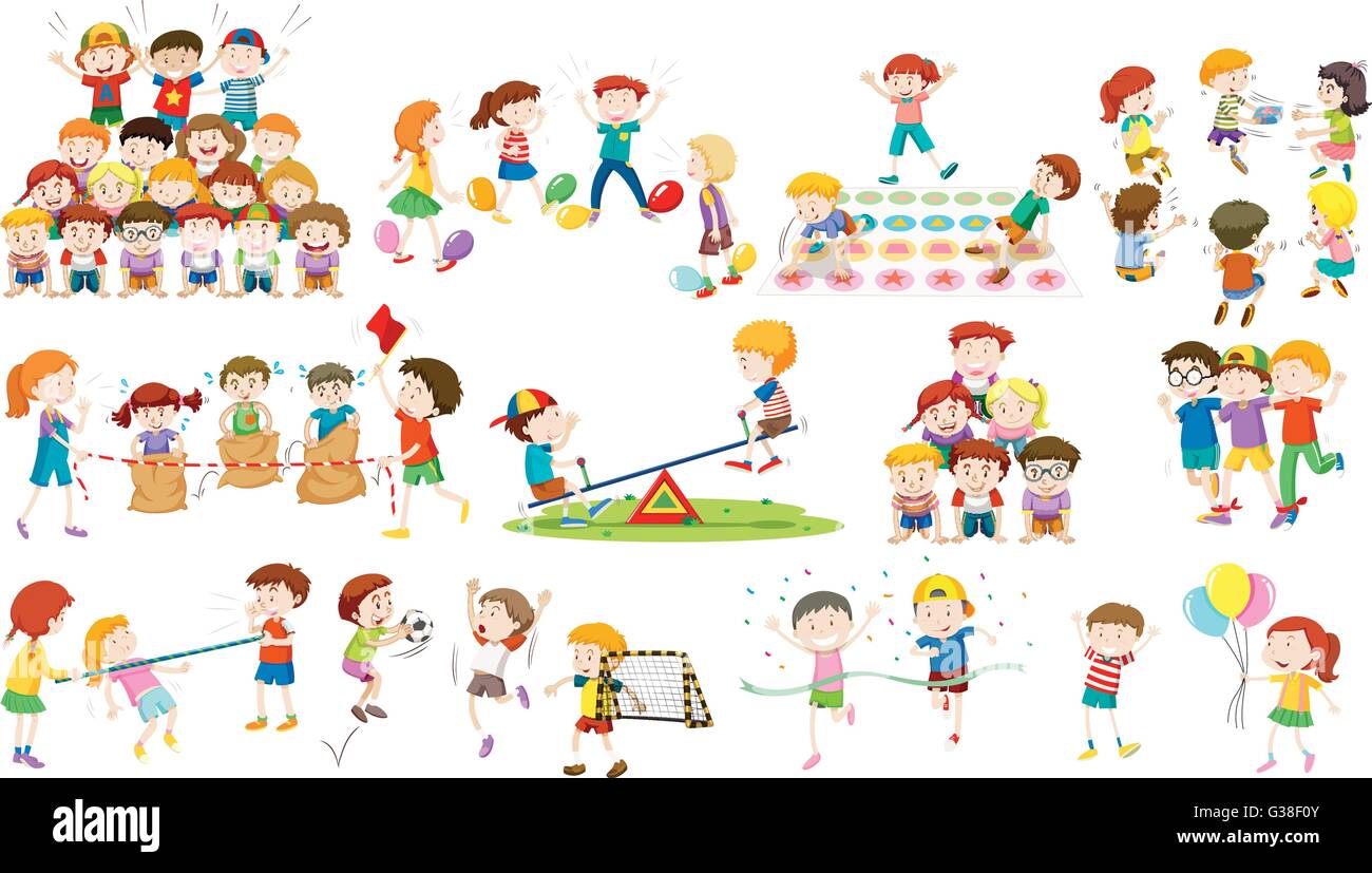Children play different kind of game illustration Stock Vector Image ...