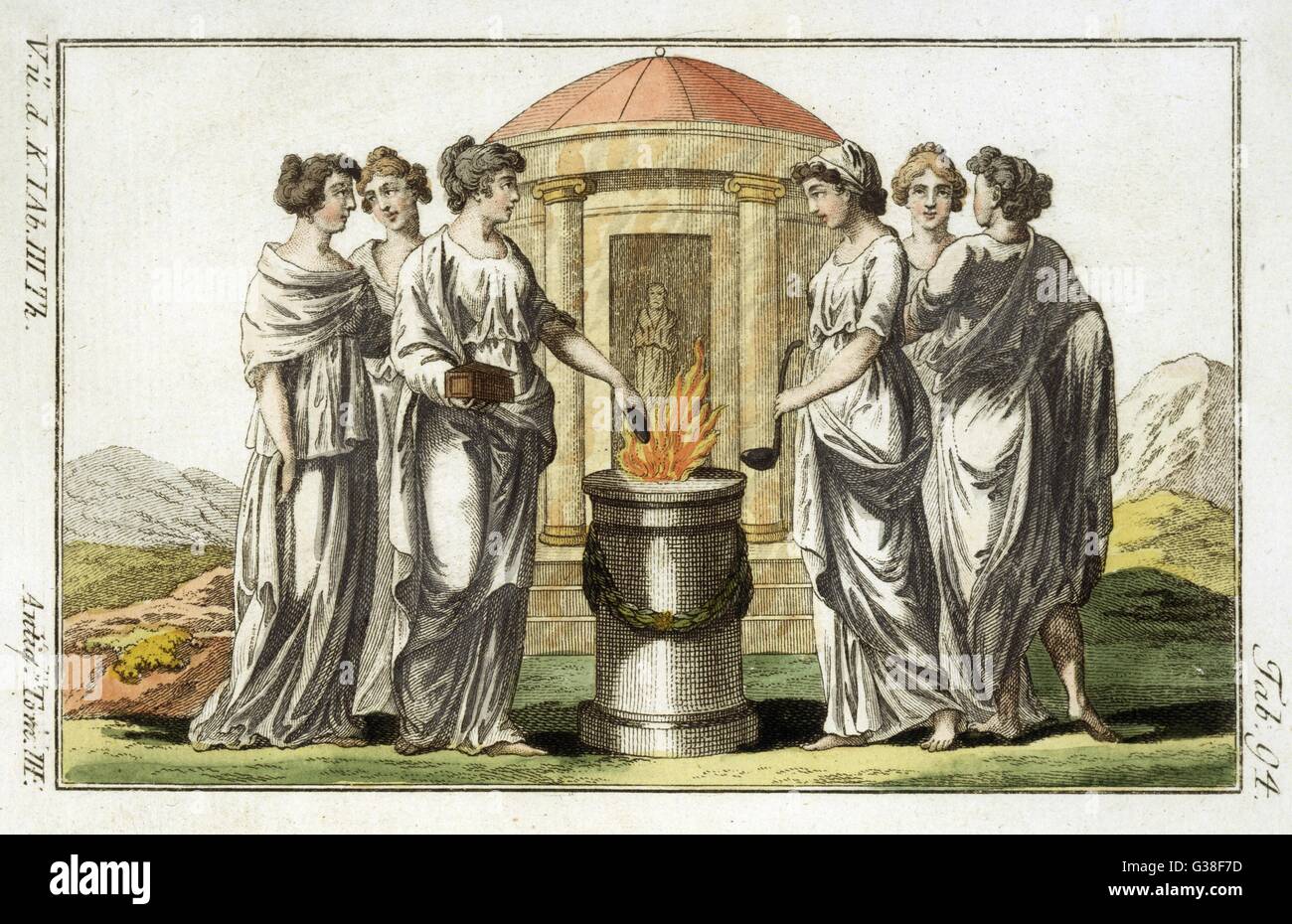 Roman Vestal Virgins make a sacrifice, probably of precious spices ...