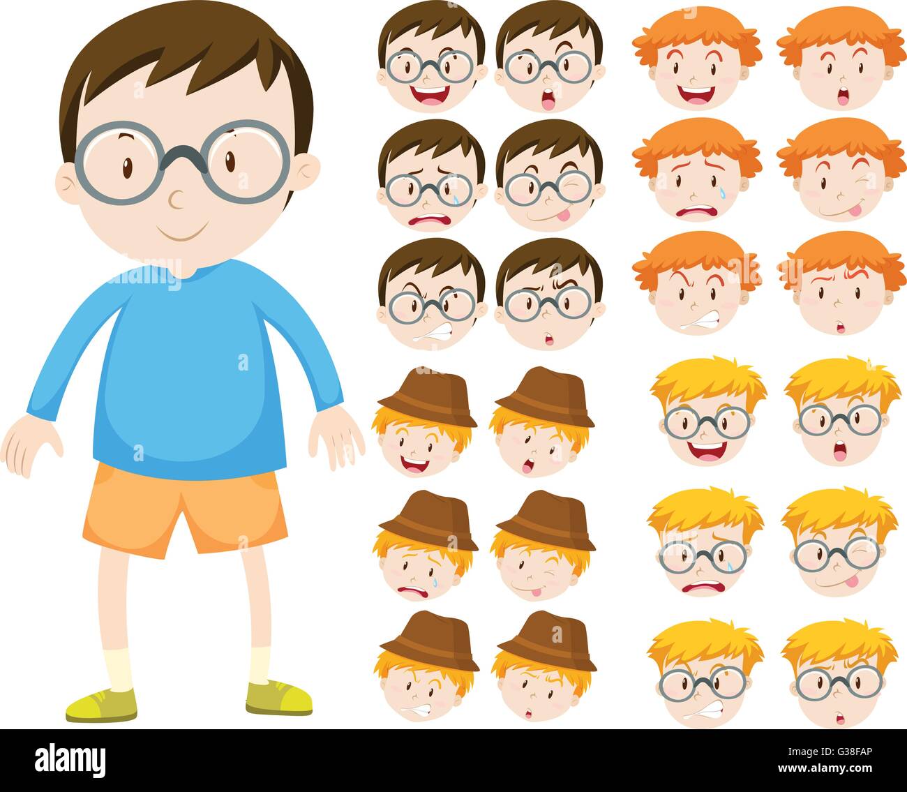 Boy different facial expressions illustration hi-res stock photography ...