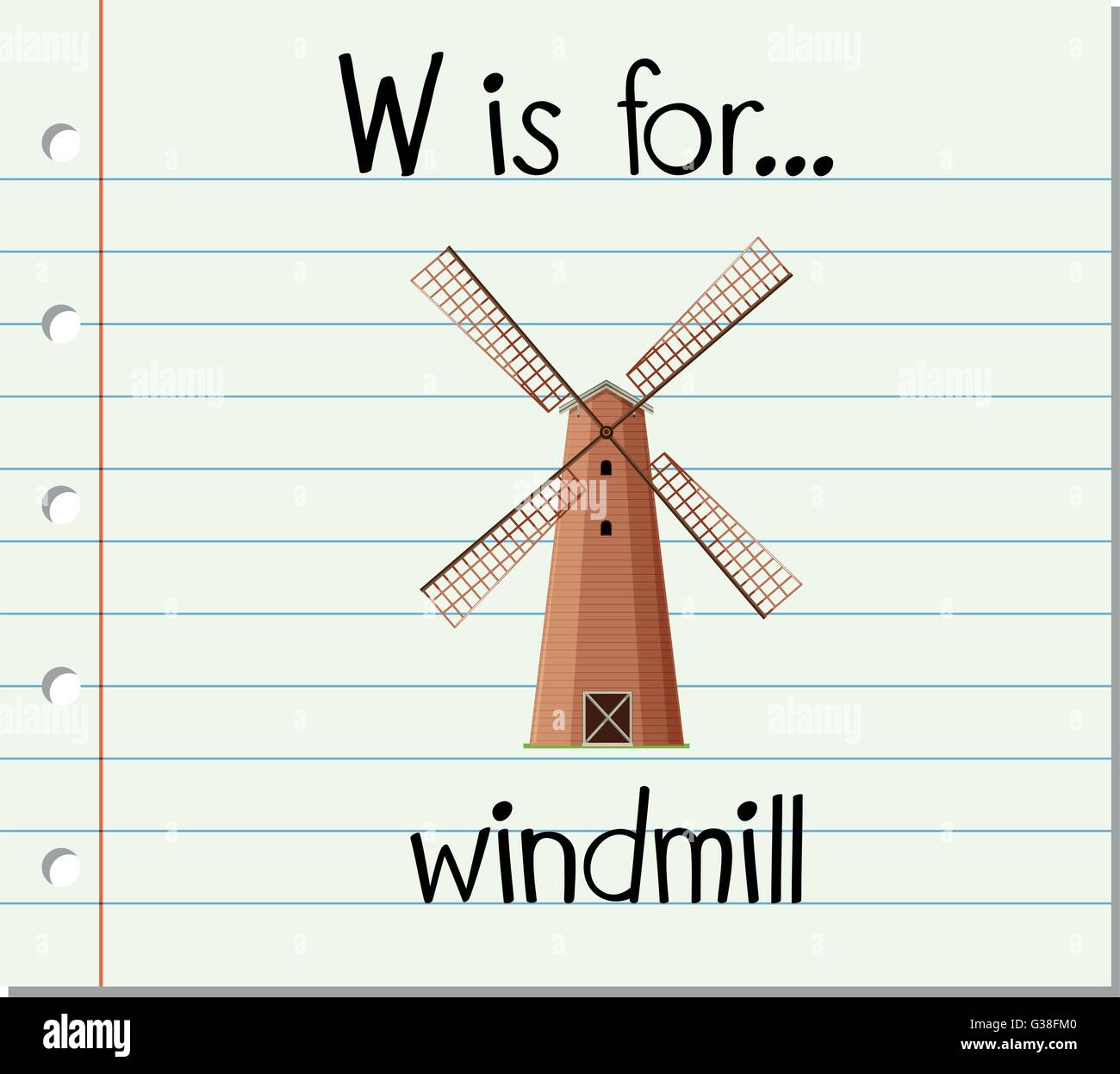 Flashcard letter W is for windmill illustration Stock Vector Image ...