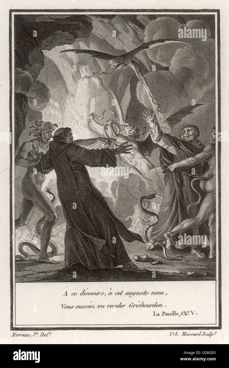 A priest is assailed by demons Date: 15th century Stock Photo - Alamy