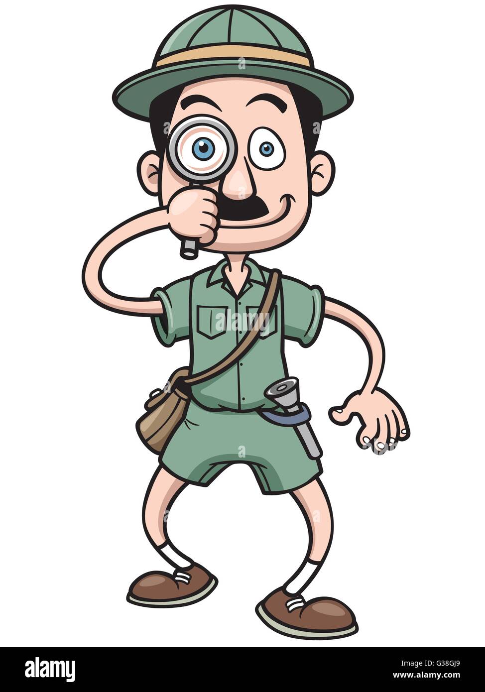 Vector illustration of Cartoon Safari man holding magnifying glass ...