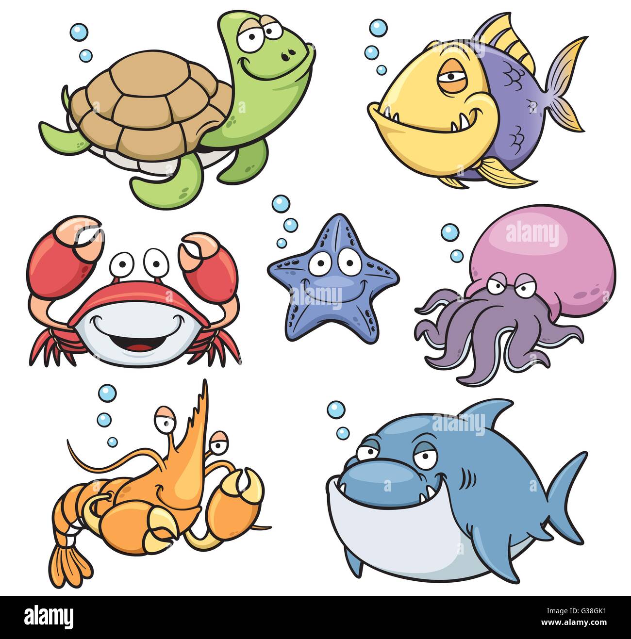 Vector illustration of Sea Animals Collection Stock Vector Image & Art ...