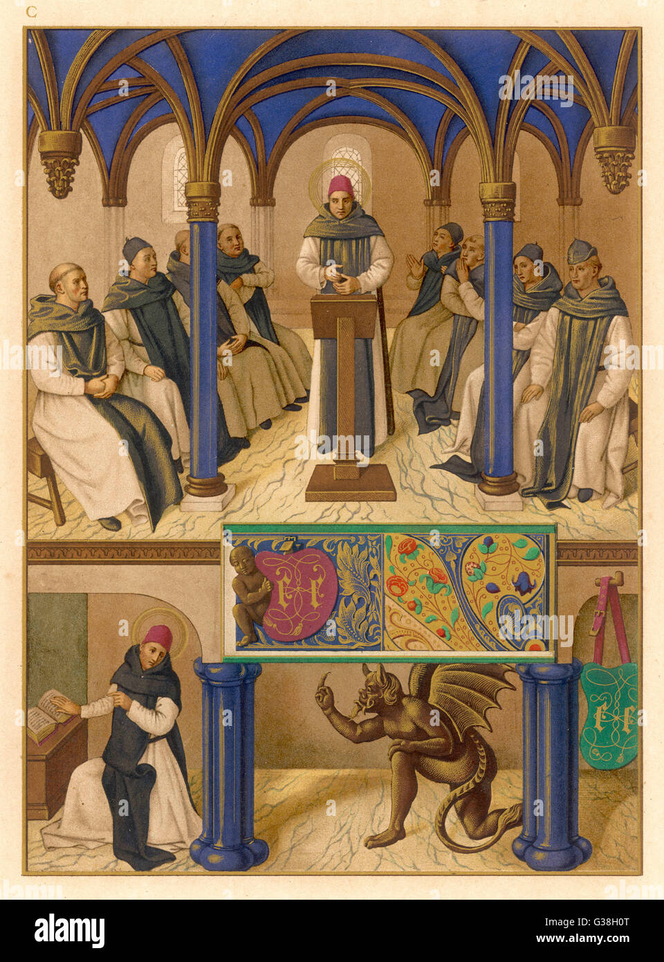 Thomas Aquinas, noted theologian, depicted instructing a group of ...