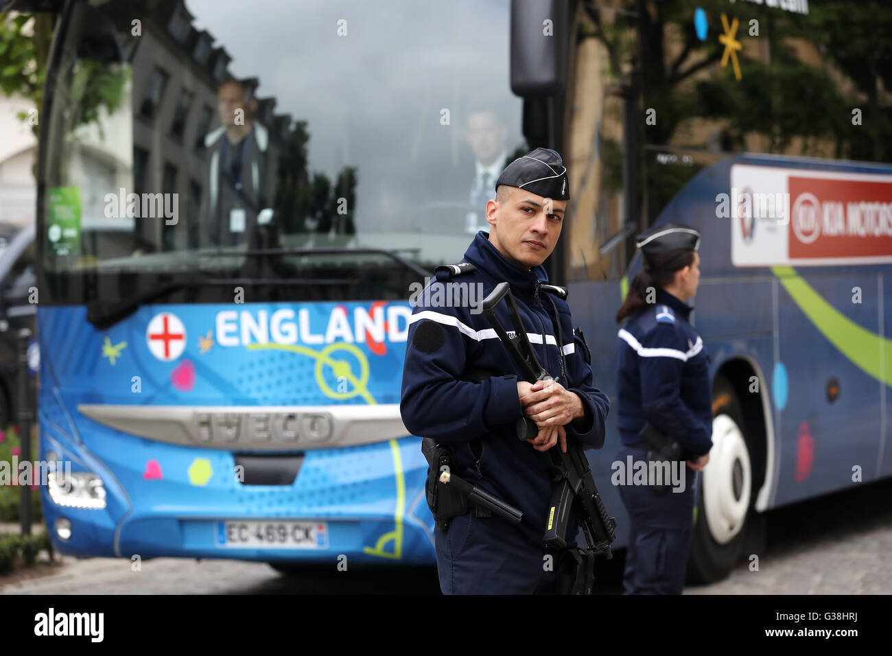 Security presence outside the England team hotel, Chantilly Stock Photo ...