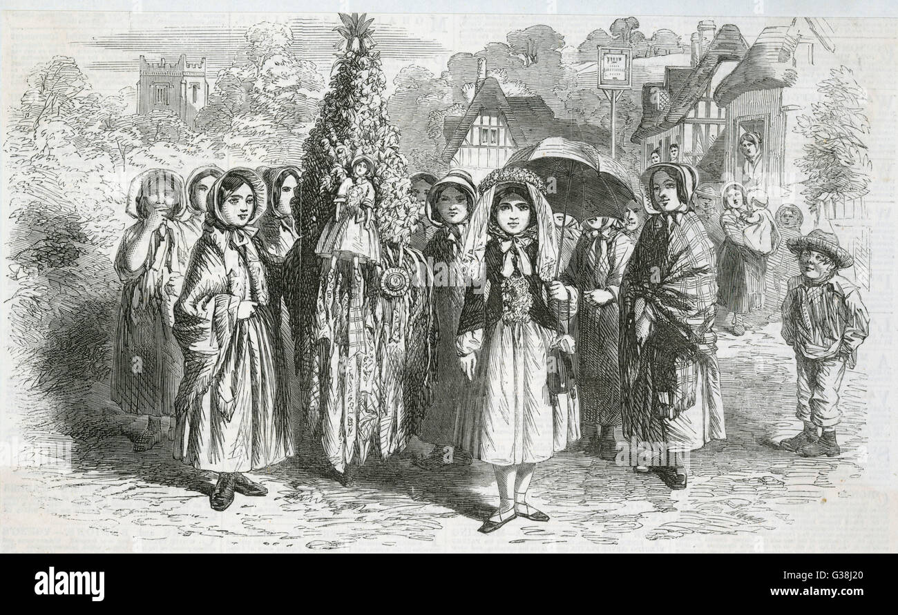 The May Queen and her 'Garland' at Glatton, Huntingdonshire, England ...