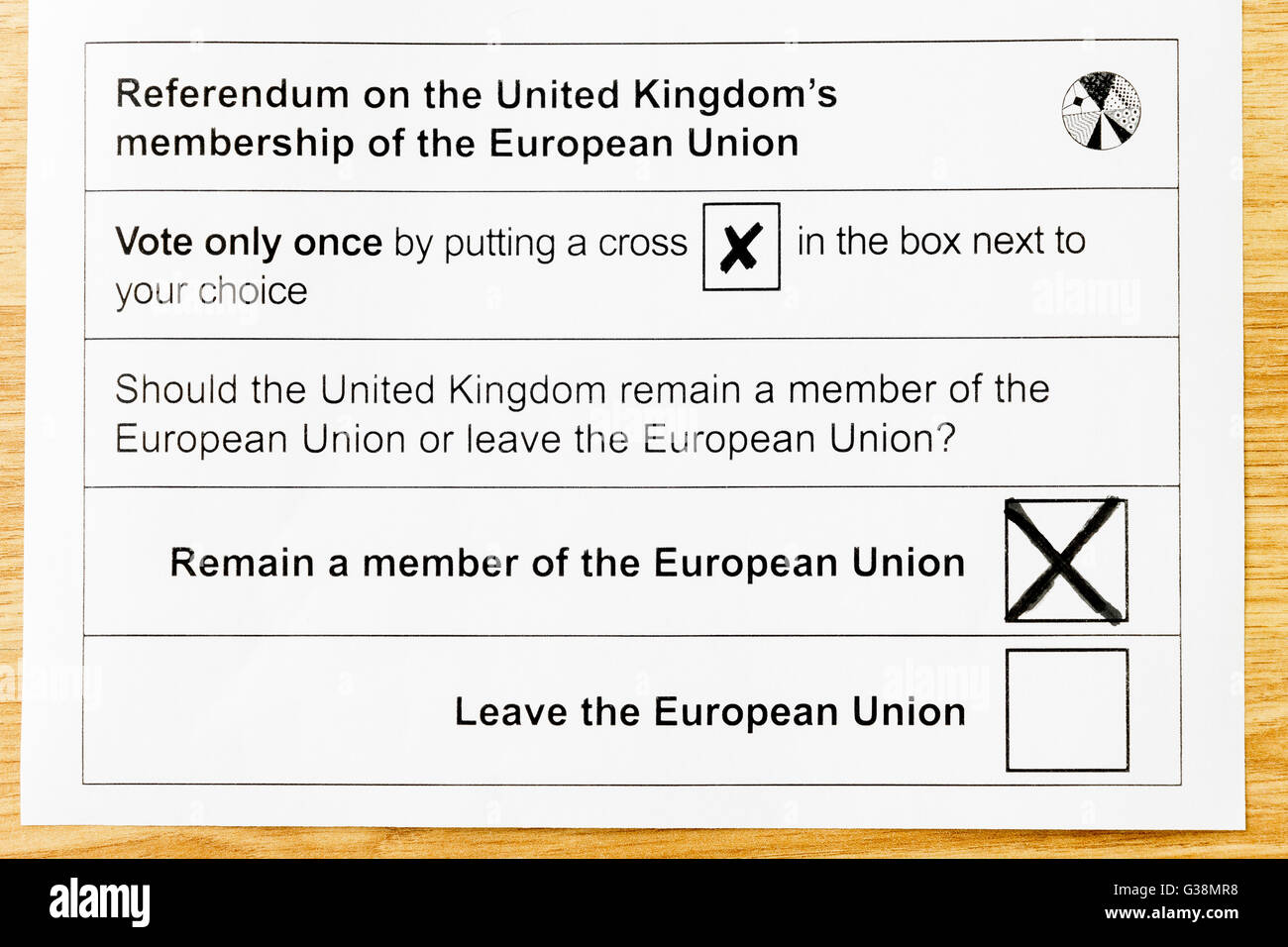 UK. 9th June, 2016. Voting ballot paper for the United Kingdom ...