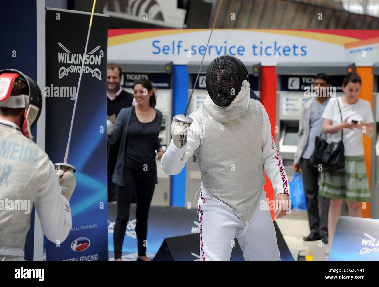 London, UK. 9th June, 2016. British Fencing pop-up event at Waterloo ...