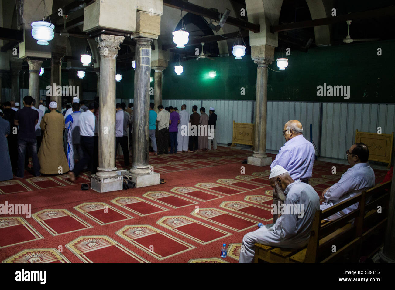 Cairo. 9th June, 2016. A group of Muslims praying Tarawih prayers ...
