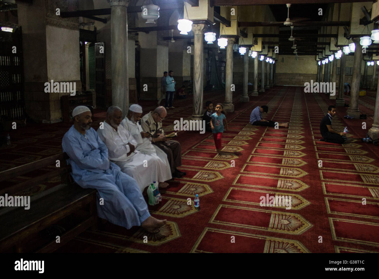 Cairo, Egypt. 9th June, 2016. A group of Muslims praying Tarawih ...