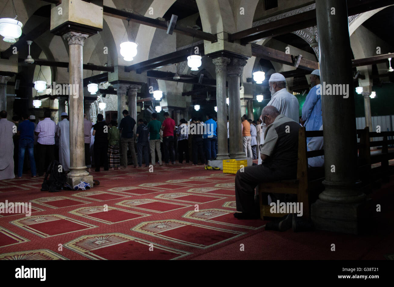 Cairo, Egypt. 9th June, 2016. A group of Muslims praying Tarawih ...