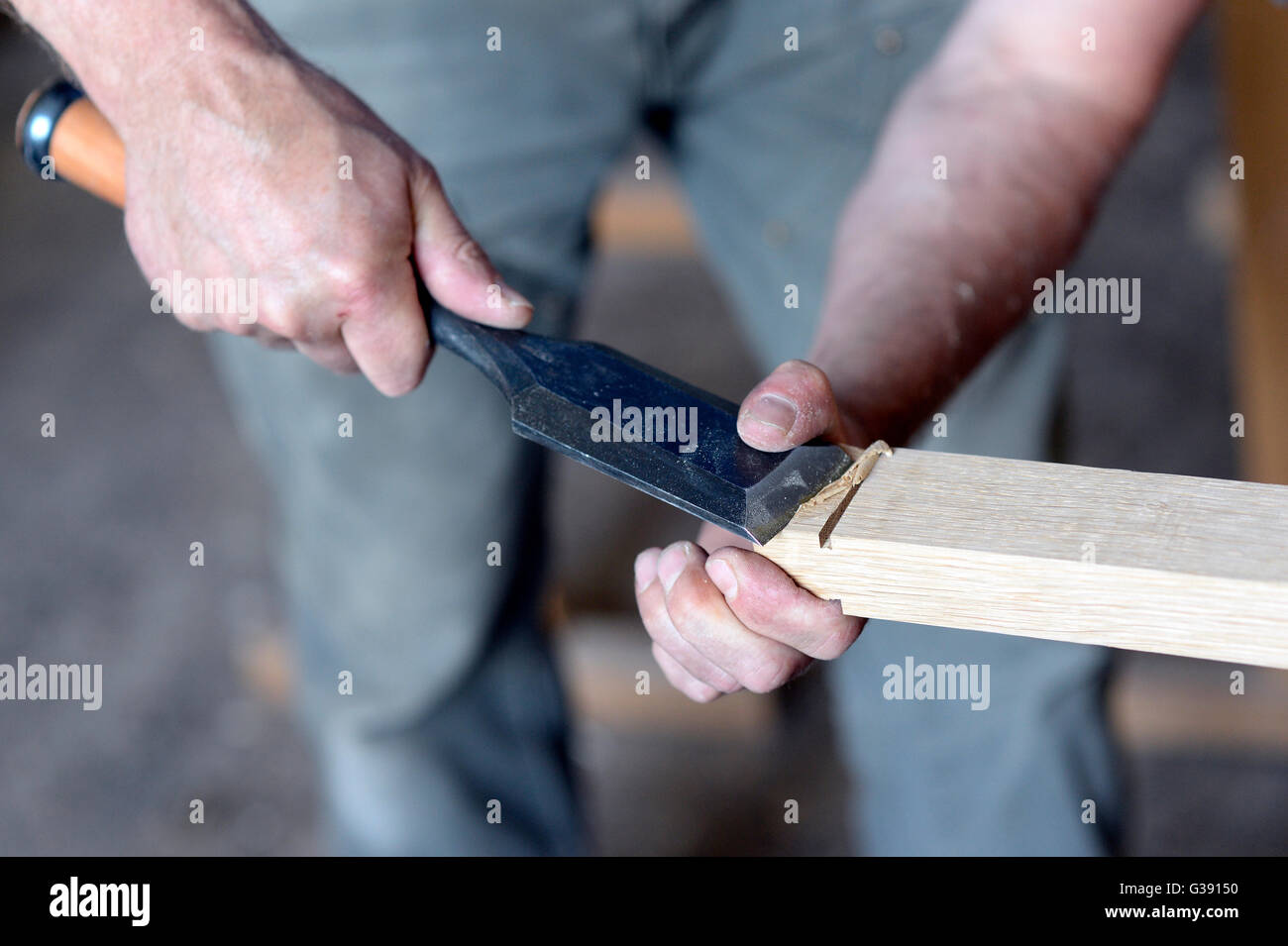 Carpenter Fabian Feldmann at work in his workshop in Berlin, Germany, 8 ...