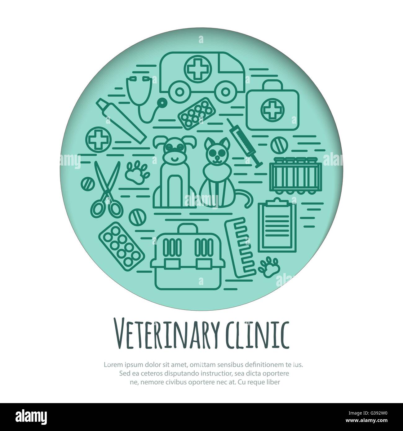 Veterinary pet health care animal medicine icons set isolated Stock ...