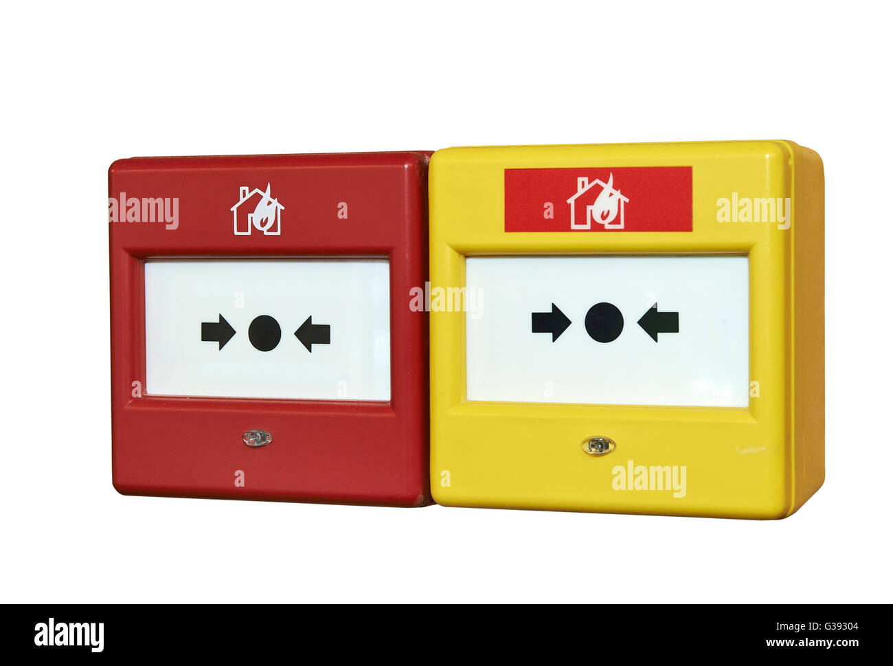 Close up of a fire alarm system on white with clipping path Stock Photo ...