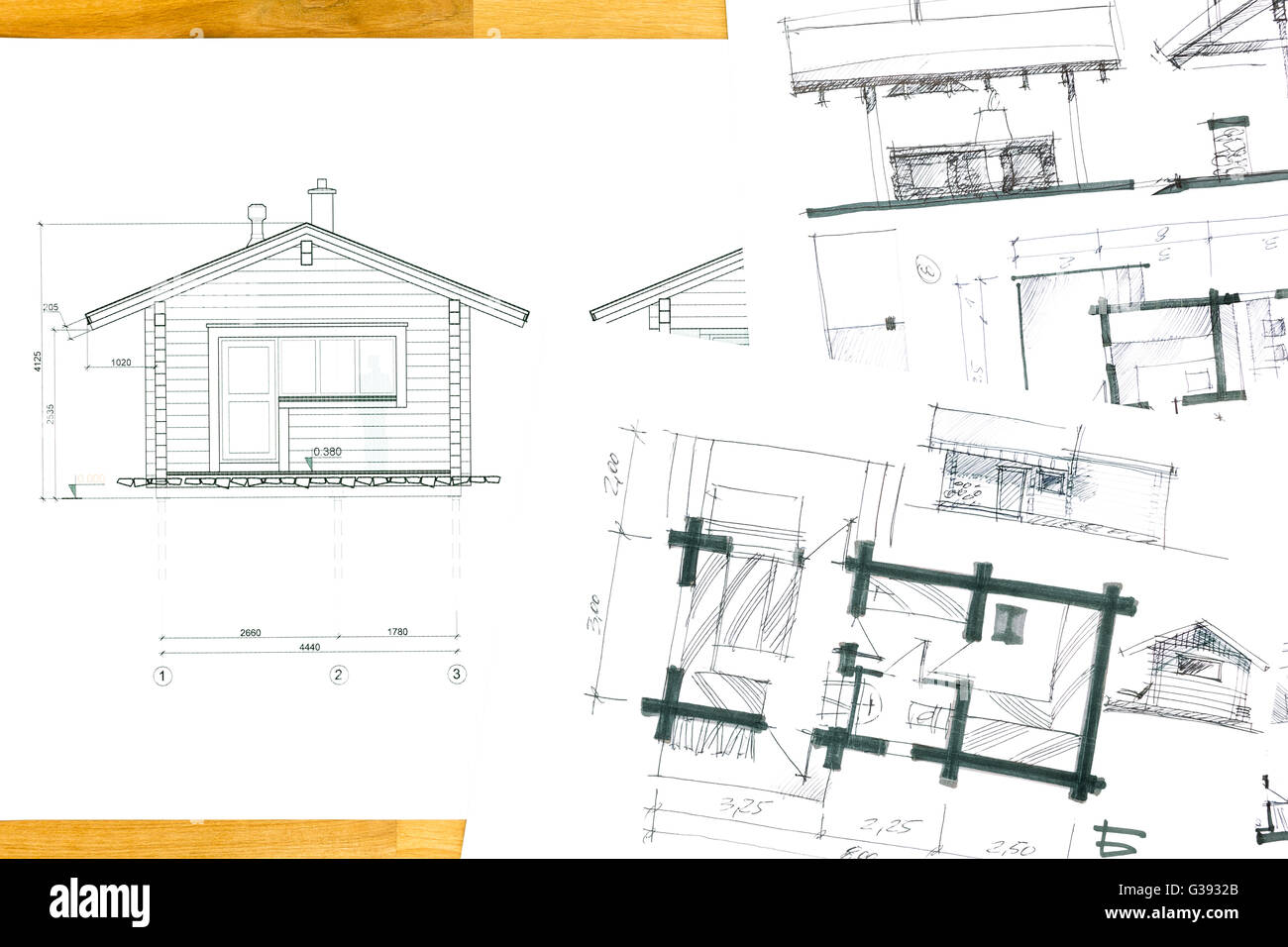 architectural sketch drawings and blueprints for home renovation Stock ...